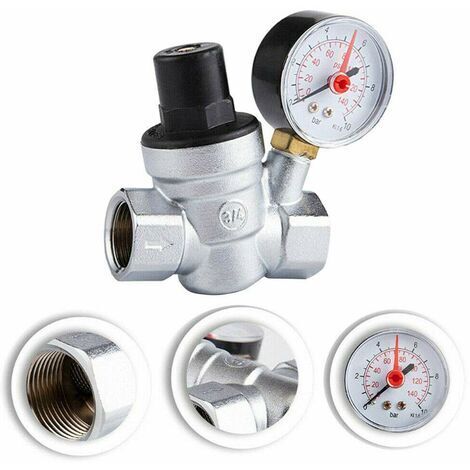 Tigrezy DN20 Vanne de Réduction de Pression d'eau Réglable avec Manomètre Compteur de Pression ...