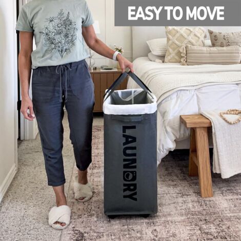 Panier à linge à roulettes, 75 L, indispensable pour la buanderie, avec ...