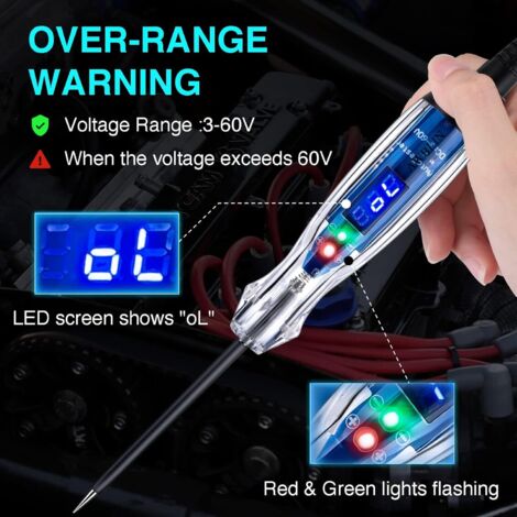 Lampe de test automobile DC 3-60 V, testeur de circuit LED numérique ...