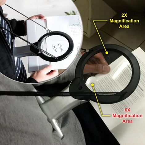 Miroir de lecture LED portable, double grossissement 2,5 à 6 fois ...