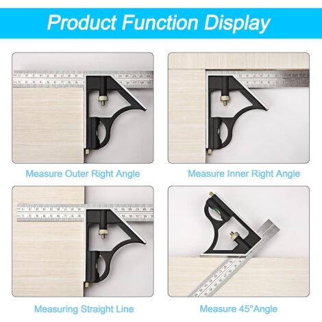 Équerre combinée en métal, règle de menuiserie multifonction, règle d ...