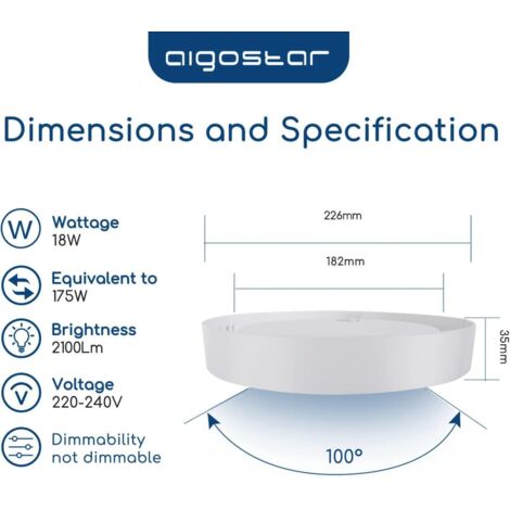 Plafonnier LED, 18W equivalent 175W, Plafonnier Luminaire 2100LM Haute ...