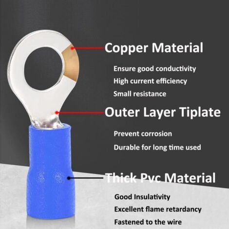 RV2 100 Bleu Anneau en cuivre connecteur Terminal isolé 14-16 GA Fil à sertir kit de câble à ...
