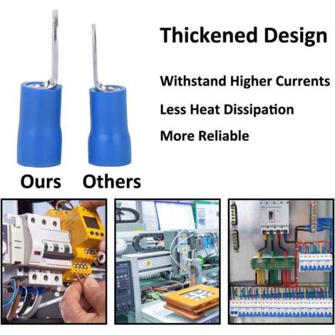 RV2 100 Bleu Anneau en cuivre connecteur Terminal isolé 14-16 GA Fil à sertir kit de câble à ...