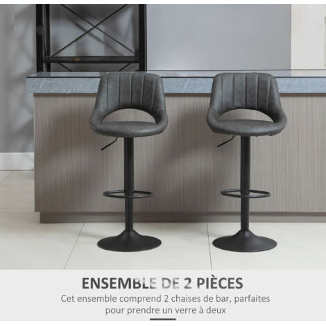 Chaise de bar pivotante lot de 2 tabourets réglables design noir ...