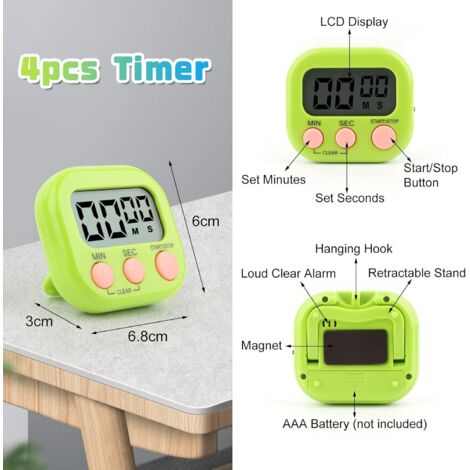 4 Stück magnetischer Küchentimer, digitaler Timer für Kinder mit faltbarem Ständer, digitaler ...