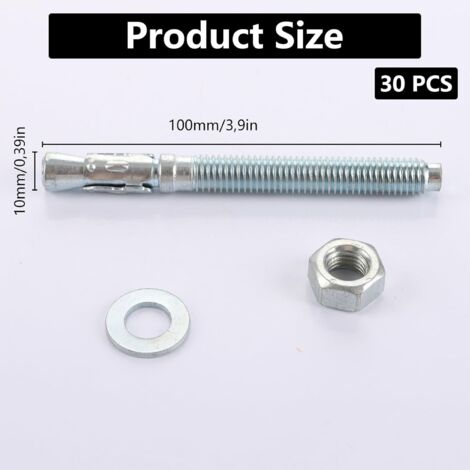 Bulloni di ancoraggio M10 x 100 mm in acciaio zincato, bulloni di ...