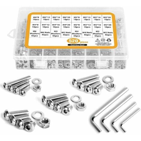 520 piezas M3 M4 M5 M6 304 tornillos de cabeza hueca hexagonal de acero inoxidable con juego ...