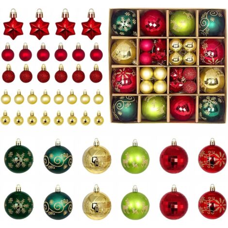 Juego de 44 adornos navideños, bolas de Navidad, caja de plástico con ...
