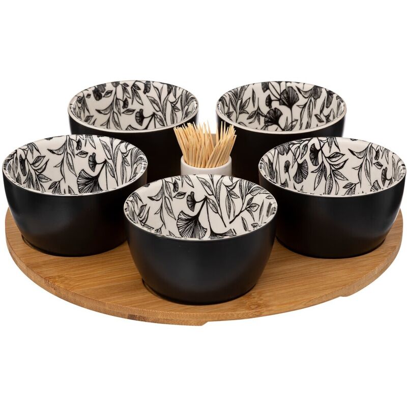 Set Apéritif Complet de 7 Pièces en Bambou et Céramique - Coupelles ...