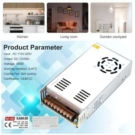 YMYNY Netzteil 12V 30A Transformator Stromrichter AC 110/220V DC 12V ...