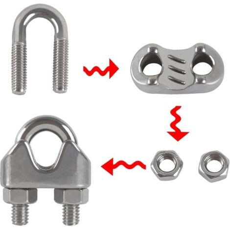 Bridas YMYNY M4 con clip en U para cable, abrazadera de cable de acero inoxidable 304, clips de ...