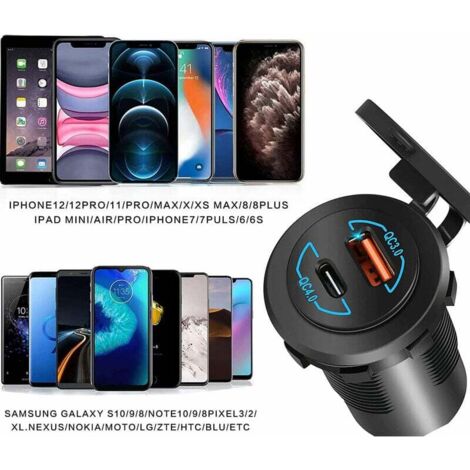 12-V-USB-Steckdose, Quick Charge 4.0 PD Typ C und Quick Charge 3.0 USB ...