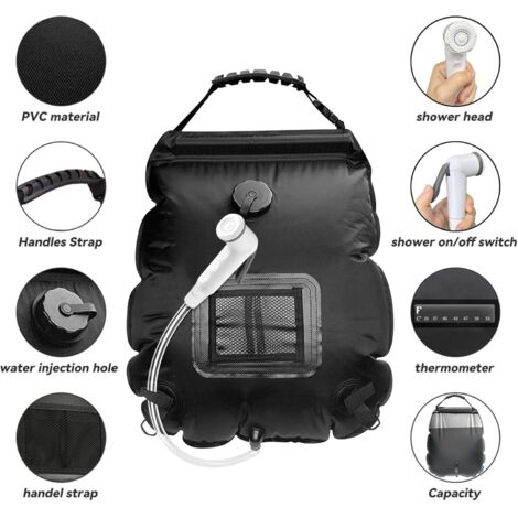 Solar Camping Duschtasche, 20L Reisedusche mit Duschkopf, Solar ...