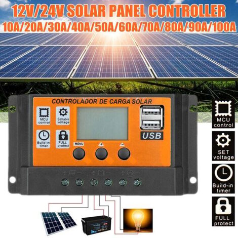 100A 12V/24V Solarregler, Dual USB LCD Laderegler für Solarpanel