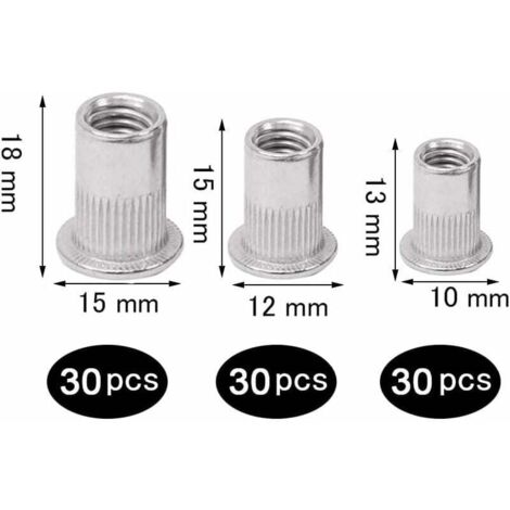 Rivetto filettato 90 pezzi Rivetto Rivetto filettato Dado Rivetto Testa ...