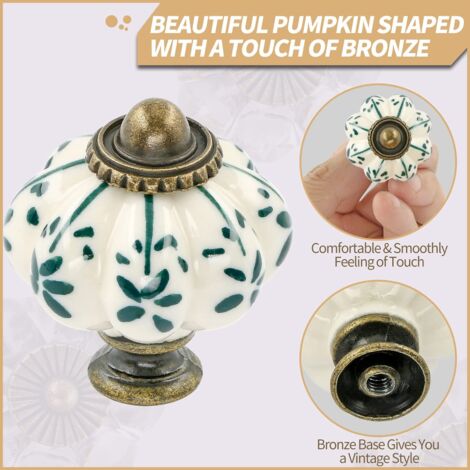 Pomelli per porte in porcellana, design a forma di zucca verde e avorio ...