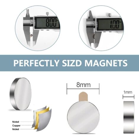 100 pezzi di magneti adesivi 8x1 mm, potenti magneti al neodimio, mini ...