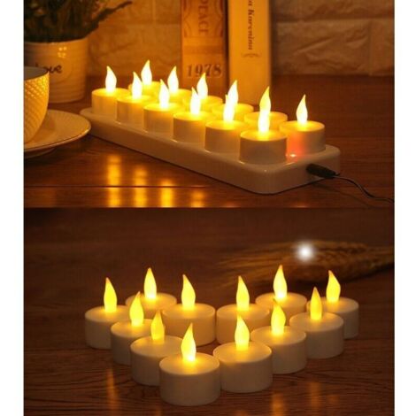 Paquete de 12 velas LED recargables, velas LED eléctricas con llama ...