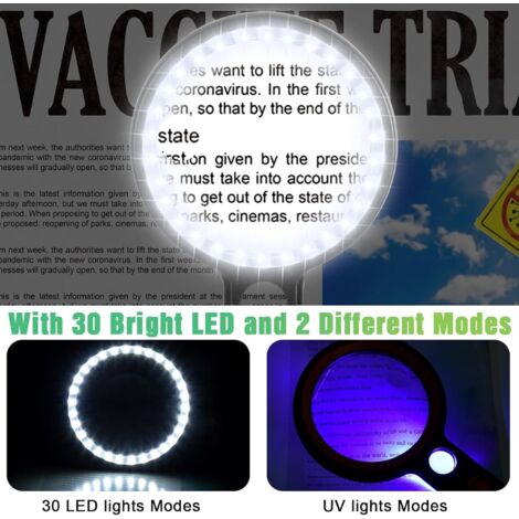 Lupa de lectura con 30 luces LED, aumentos de 30x, 45x y 60x con luz, 2 ...