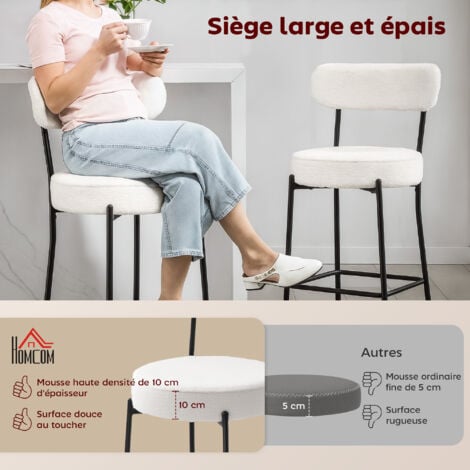 Lot de 2 tabourets de bar en tissu bouclette, chaises de bar avec dossier courbé, repose-pieds ...