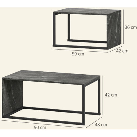 Lot de 2 tables basses gigognes design industriel encastrable en métal ...