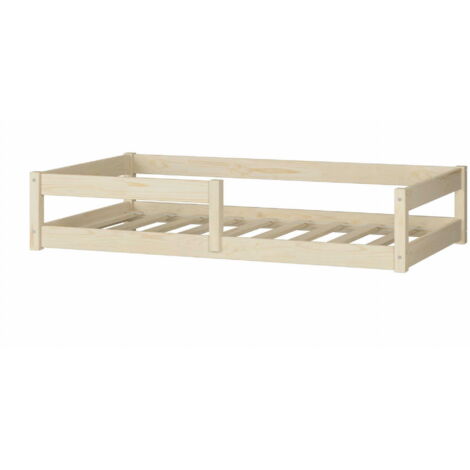 Lit bas Nordi 160x80 - Montessori bois naturel, lit enfant avec barreaux