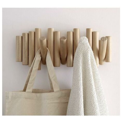 Gancho de pared con 5 ganchos, madera natural, 37,1 x 16,5 x 4,4 cm, de ...