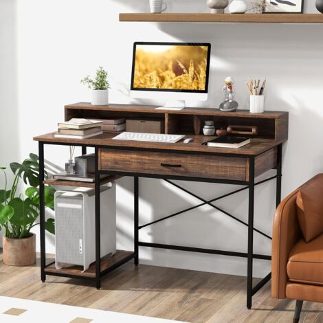 COSTWAY Schreibtisch mit Schublade, Monitorständer & 2 offenen Regalen ...