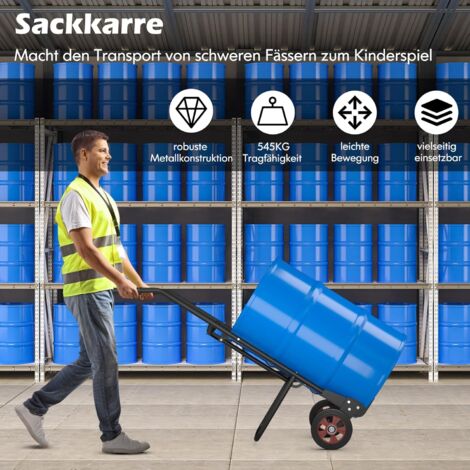 COSTWAY Fasskarre aus Metall, Sackkarre bis 545 kg, Fasswagen mit 2 ...