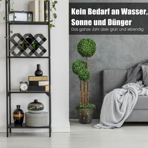COSTWAY Kunstpflanze 115cm, Kunstbaum mit Topf & 3 Kugeln, Künstliche Dekopflanze Grünpflanzen ...