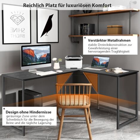 COSTWAY Schreibtisch, L-förmiger Computertisch, Gaming Tisch mit runder ...