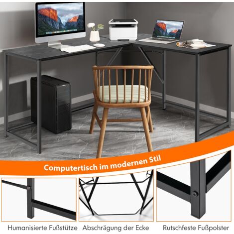 COSTWAY Schreibtisch, L-förmiger Computertisch, Gaming Tisch mit runder ...
