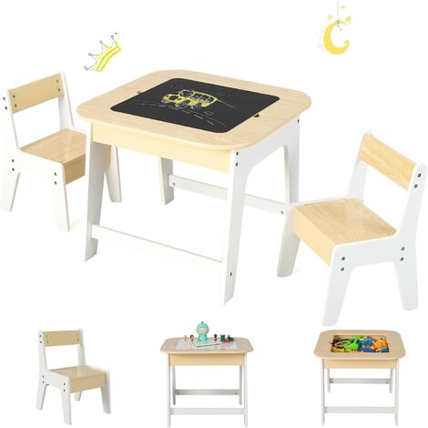 COSTWAY Kindertisch mit 2 Stühlen, 3 TLG Kindersitzgruppe Holz mit ...