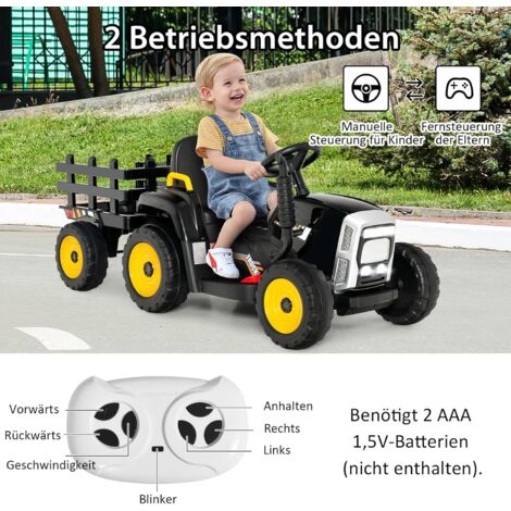 COSTWAY 12V 3-Gang Traktor mit abnehmbarem Anhänger und 2,4G ...