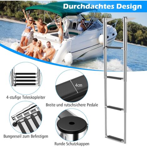 COSTWAY Poolleiter Bootleiter 4 Stufen, Badeleiter Boot Edelstahl mit rutschfesten Stufen ...