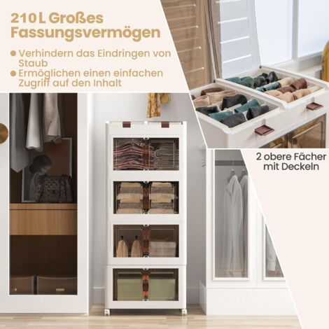COSTWAY 210L Stapelboxen faltbar, Aufbewahrungsbox mit Deckel & Rollen ...