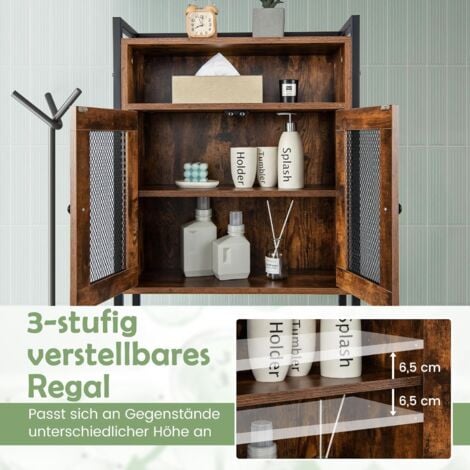 COSTWAY Toilettenschrank freistehend, Badezimmerregal mit Verstellbarer Ablage und Doppeltür ...