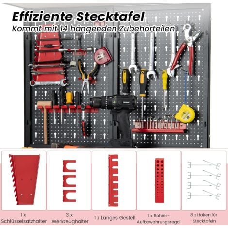 COSTWAY Werkbank, Werkzeugbank mit Lochwand, Werktisch mit Schublade, große Arbeitsplatte & 3 ...