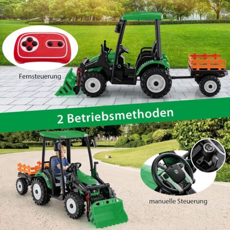 COSTWAY Kinder Traktor mit Anhänger, Elektro Aufsitztraktor mit ...