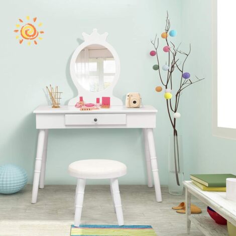 COSTWAY Kinder Schminktisch mit Hocker & abnehmbarem Spiegel ...