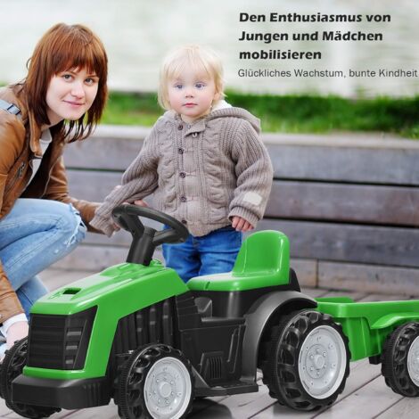 COSTWAY 6V Kinder Traktor mit abnehmbarem Anhaenger, Elektro Traktor 2 ...
