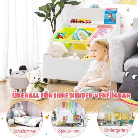COSTWAY Spielzeugregal mit rollbarem Fach, 3 Boxen & Ablage ...