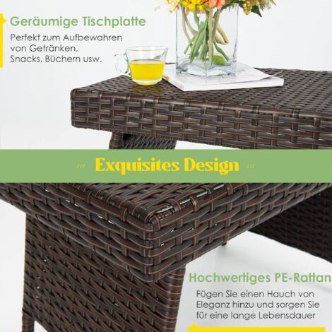 COSTWAY Rattantisch klappbar, Beistelltisch Polyrattan Gartentisch ...