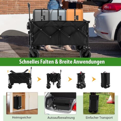 COSTWAY Bollerwagen faltbar, bis 80kg belastbar, Handwagen mit verstellbarem Griff & 2 ...