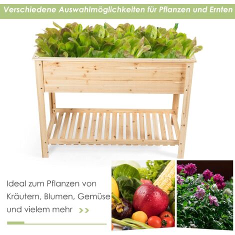 COSTWAY Hochbeet mit Ablage, Tannenholz, Pflanztrog, groß Anzuchtbeet ...