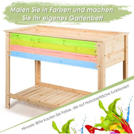 COSTWAY Hochbeet mit Ablage, Tannenholz, Pflanztrog, groß Anzuchtbeet ...