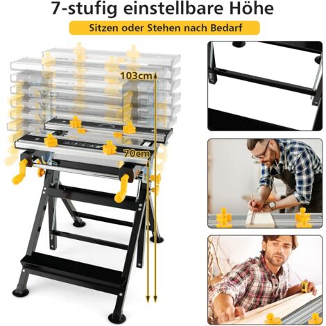COSTWAY Arbeitstisch klappbar, höhenverstellbar & neigbar, Werktisch mit großer & ausziehbarer ...