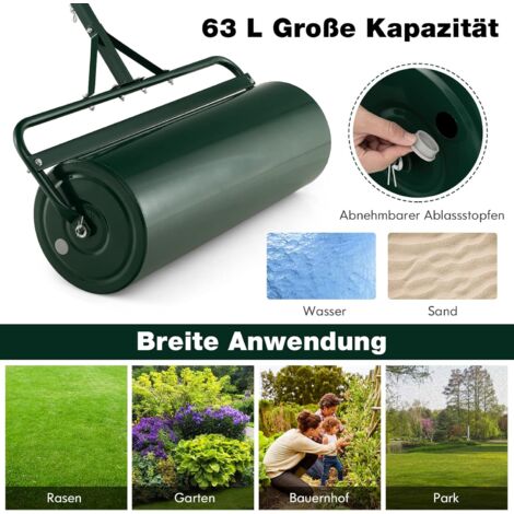 COSTWAY Rasenwalze Metall 63 L, Handwalze mit Griff, Gartenwalze Ø 30CM ...