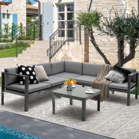 COSTWAY Lounge Set mit Kaffeetisch Sitzkissen aus Aluminium Gartenlounge fur 4 5 Personen Gartenmobel Set Sitzgruppe